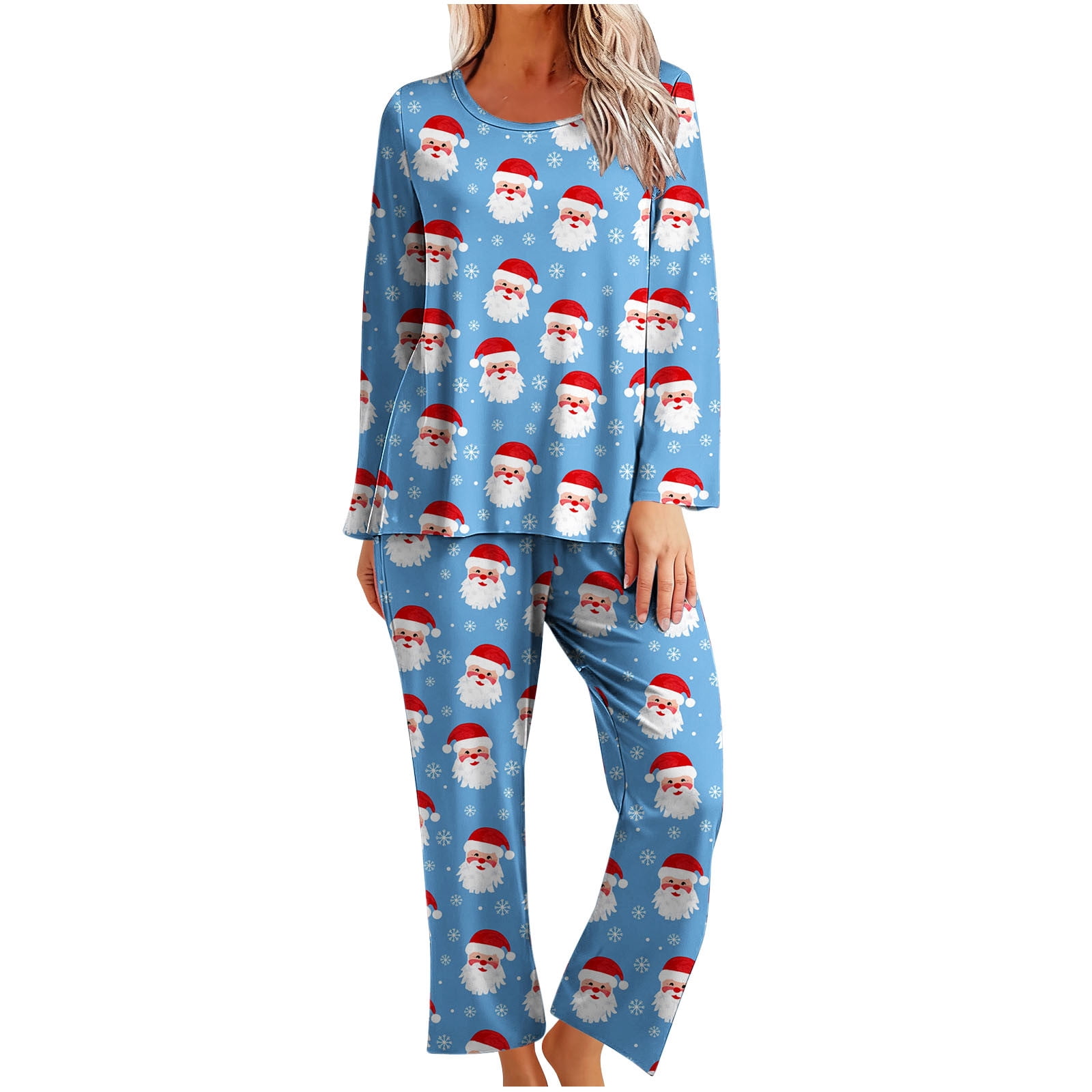 Dreluolixuan Women Sleepwear Long Sleeve Crew Neck Soft Top Wide Leg ...