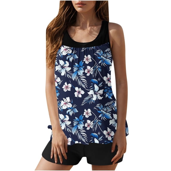 Dreluolixuan Womens Tankini Bathing Suits Modest Two Piece High Waisted ...