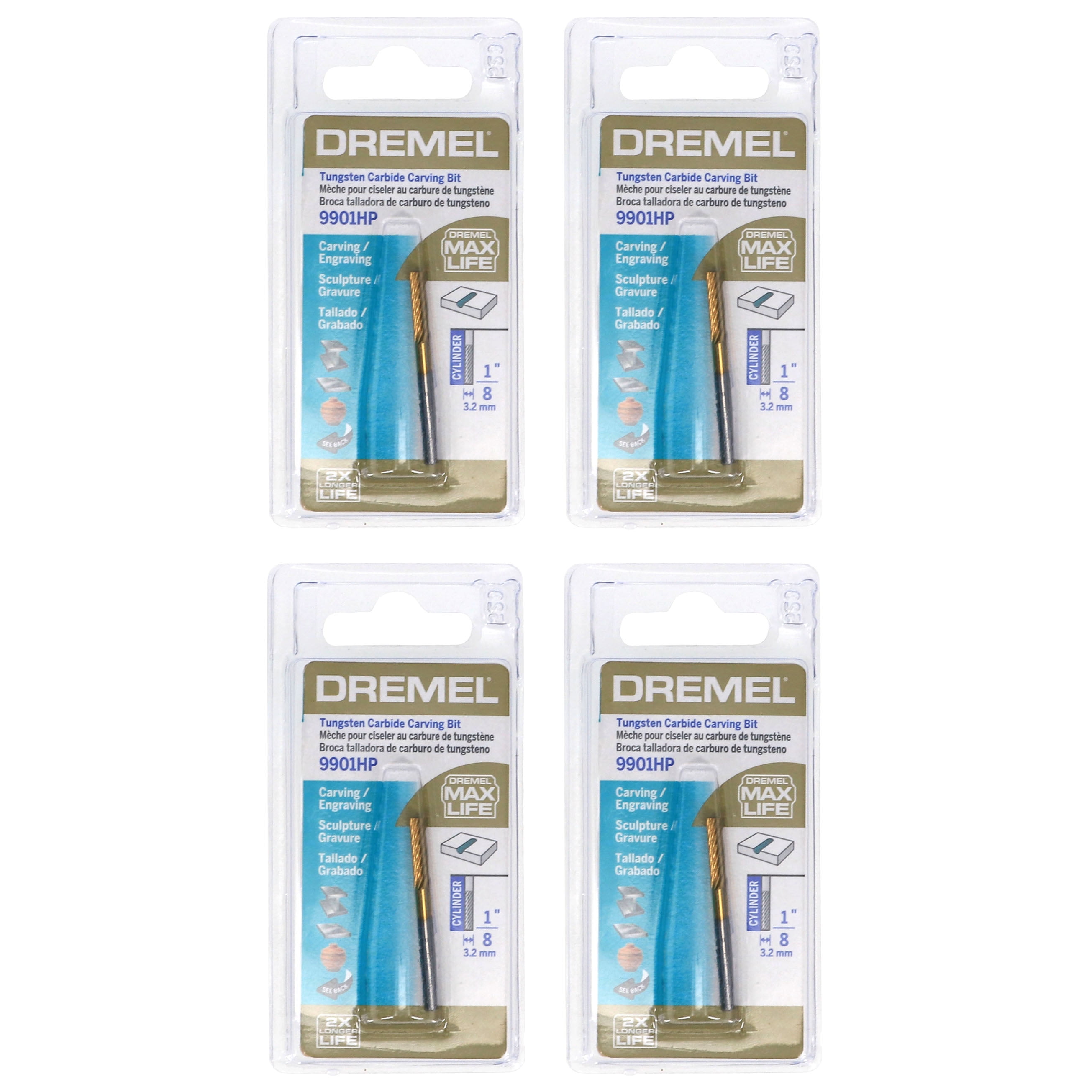 Dremel ACC 9901HP 1/8" (3.2mm) Tungsten Carbide Rotary Carving Bit (4 ...