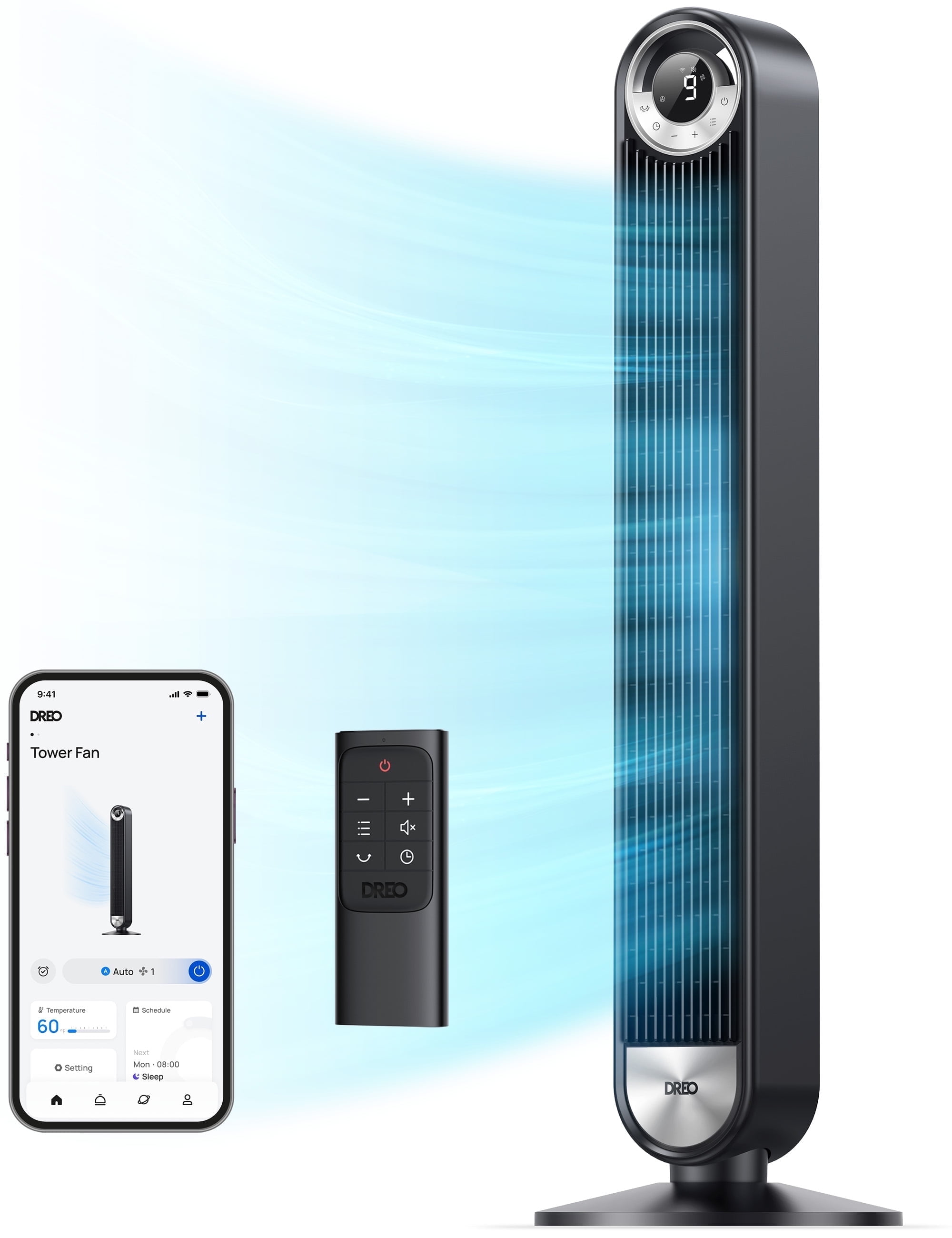 Dreo Smart Tower Fans for Home, 90° Oscillating Fan Bedroom Indoors ...