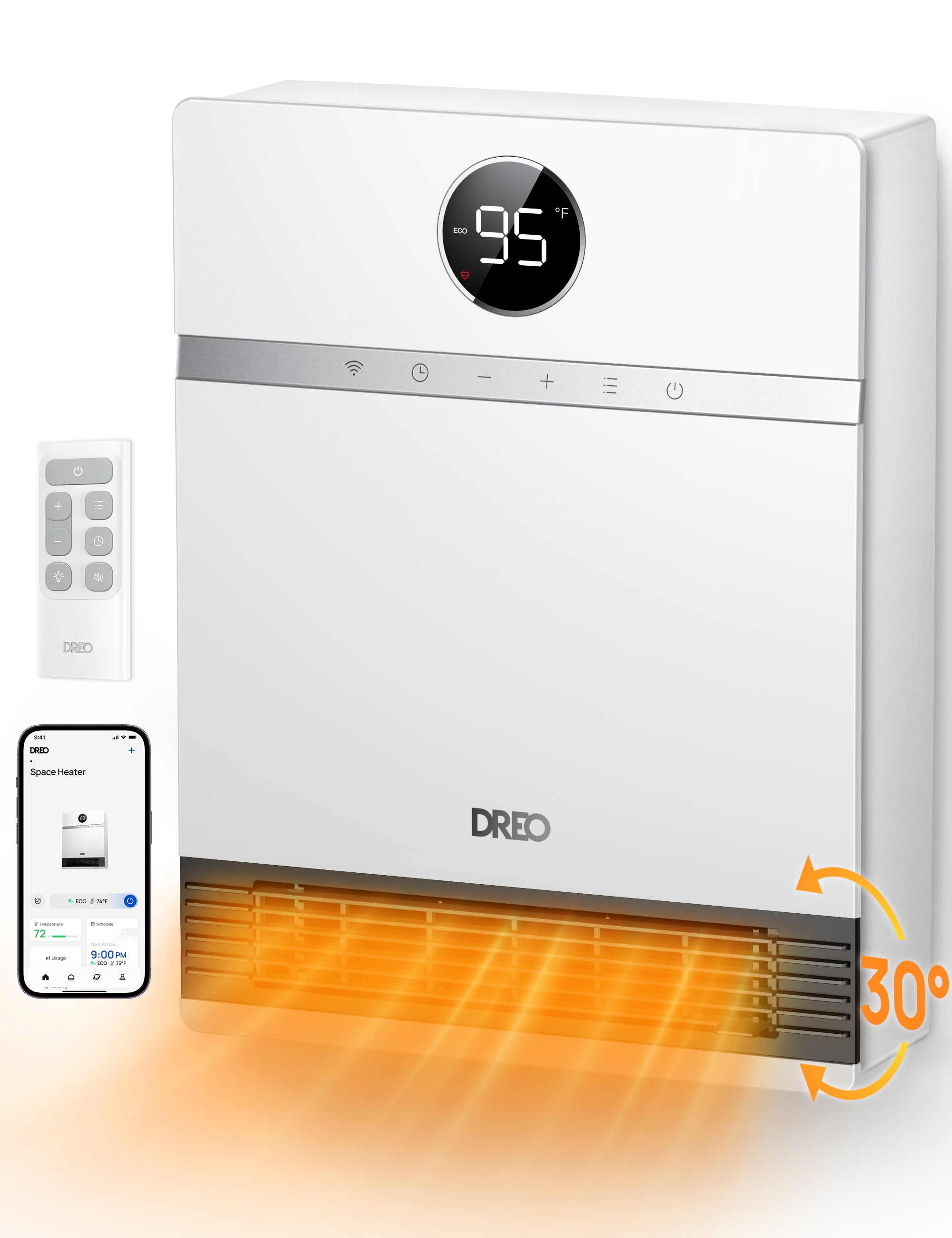 Dreo Smart Wall Heater, IP24 Electric PTC Space Heater for Indoor Use ...