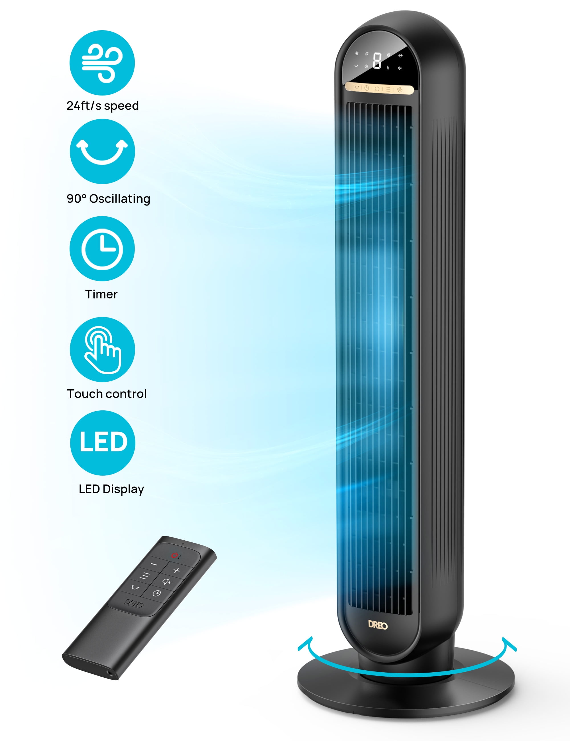  Dreo 36 Tower Fan With Remote 90 Oscillating 24 Ft s Velocity