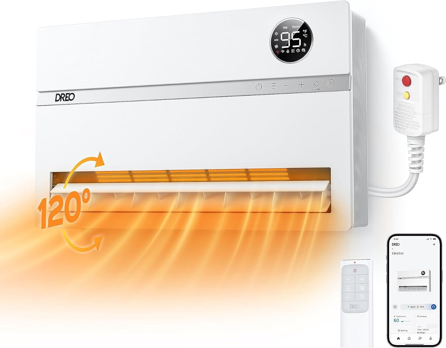 Dreo Wall-Mounted Heater, Smart Space Heater for Bedroom with Dreo ...