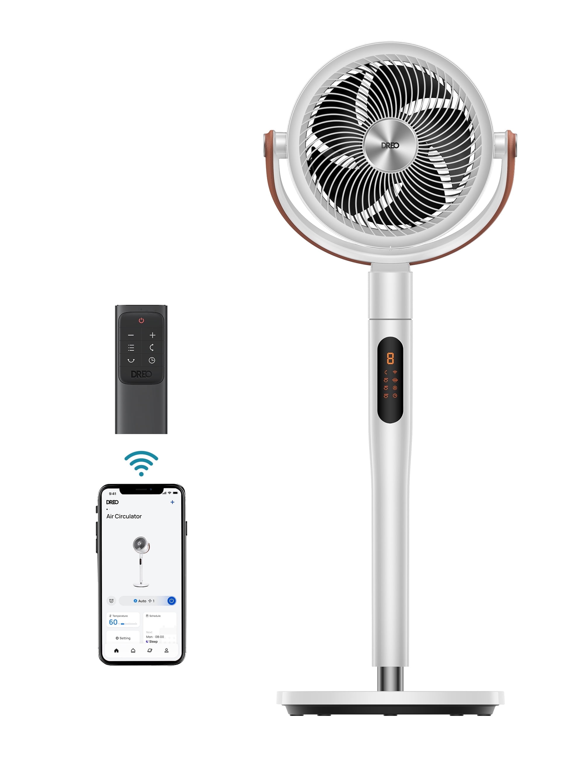 Dreo smart Pedestal Fan with Remote, 120°+105° Omni-directional ...