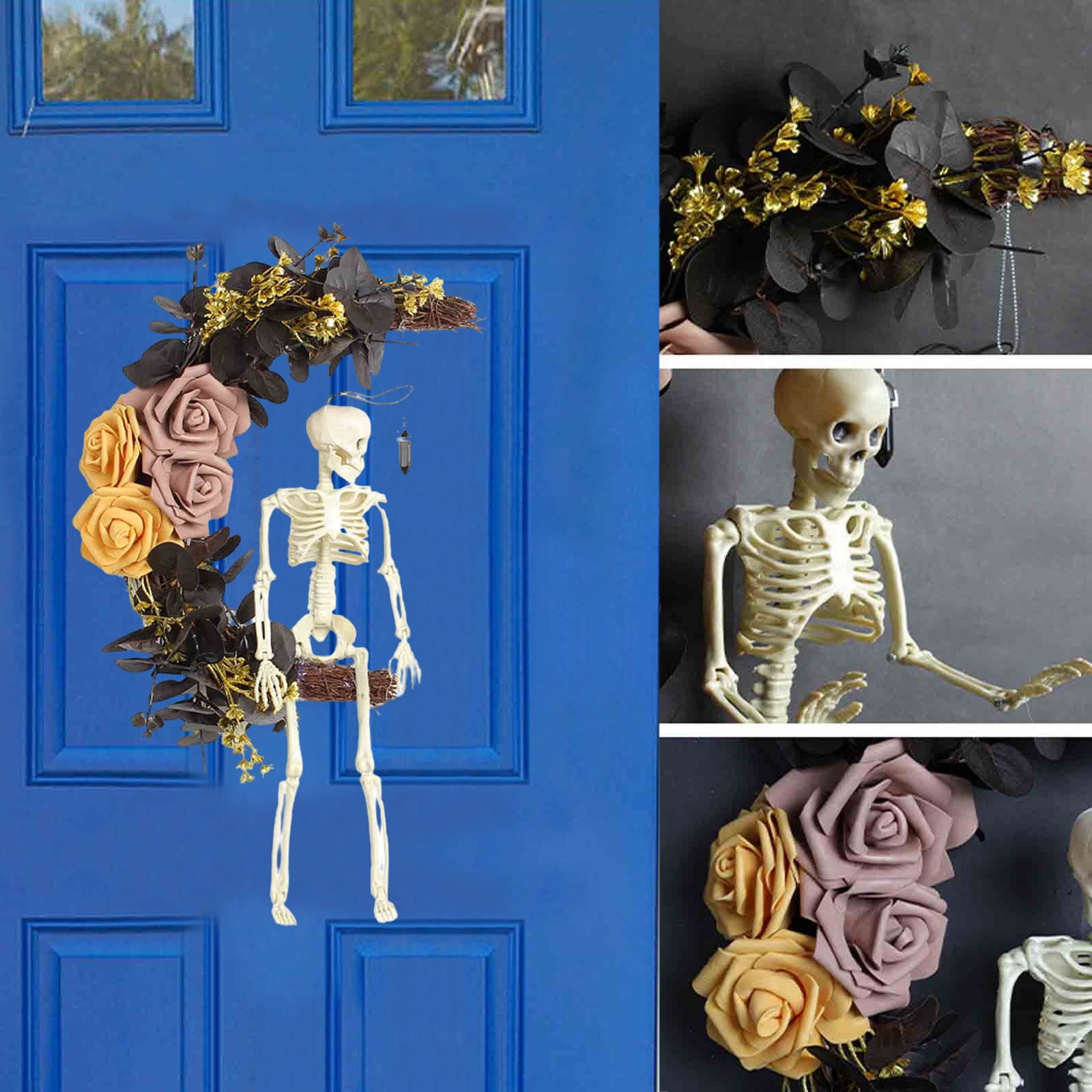 Dreparja Clearance Halloween Dead Branch Skeleton Flower Wreath Door ...