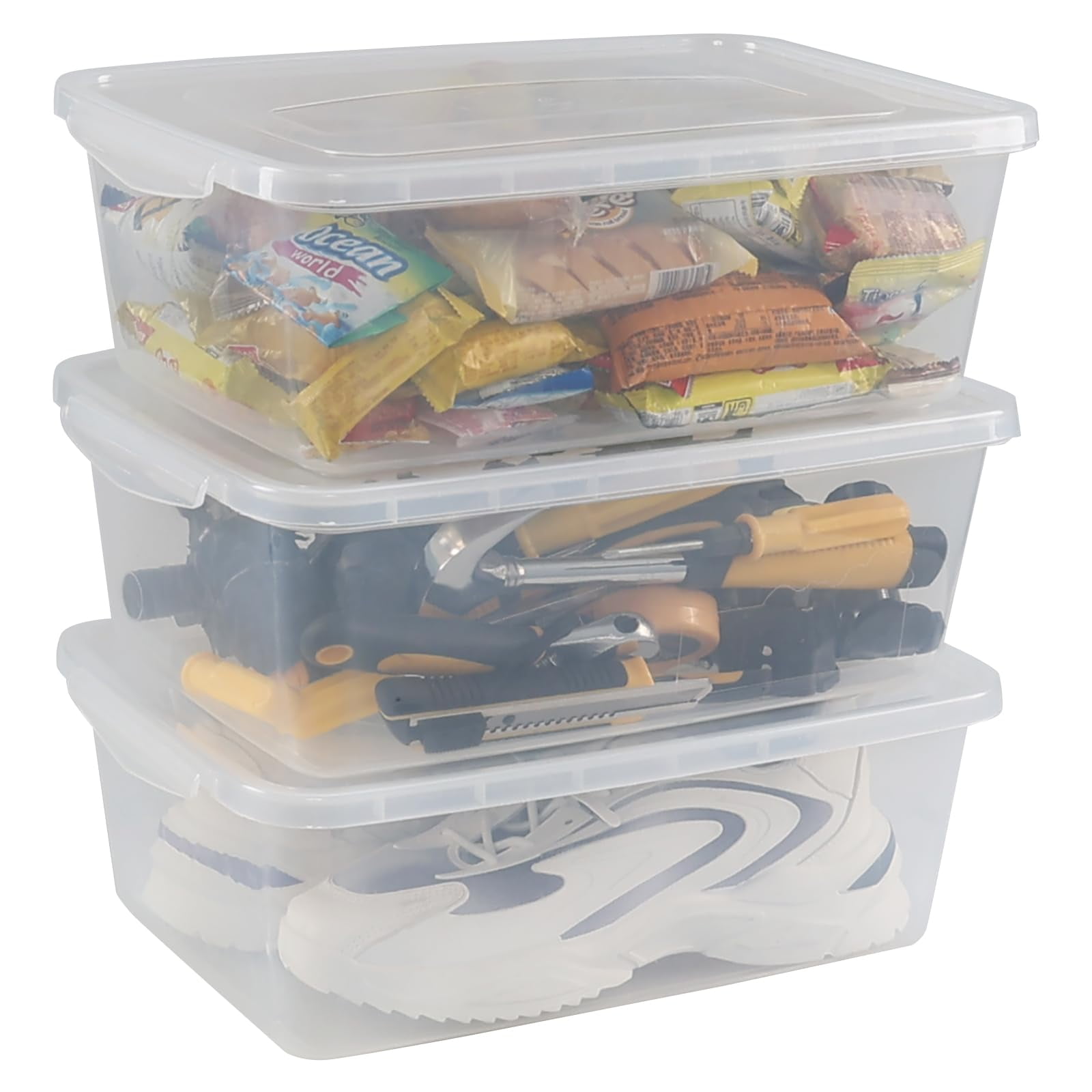 Drephia 4 Packs Plastic Storage Bins with Lids and Latch, Stackable ...
