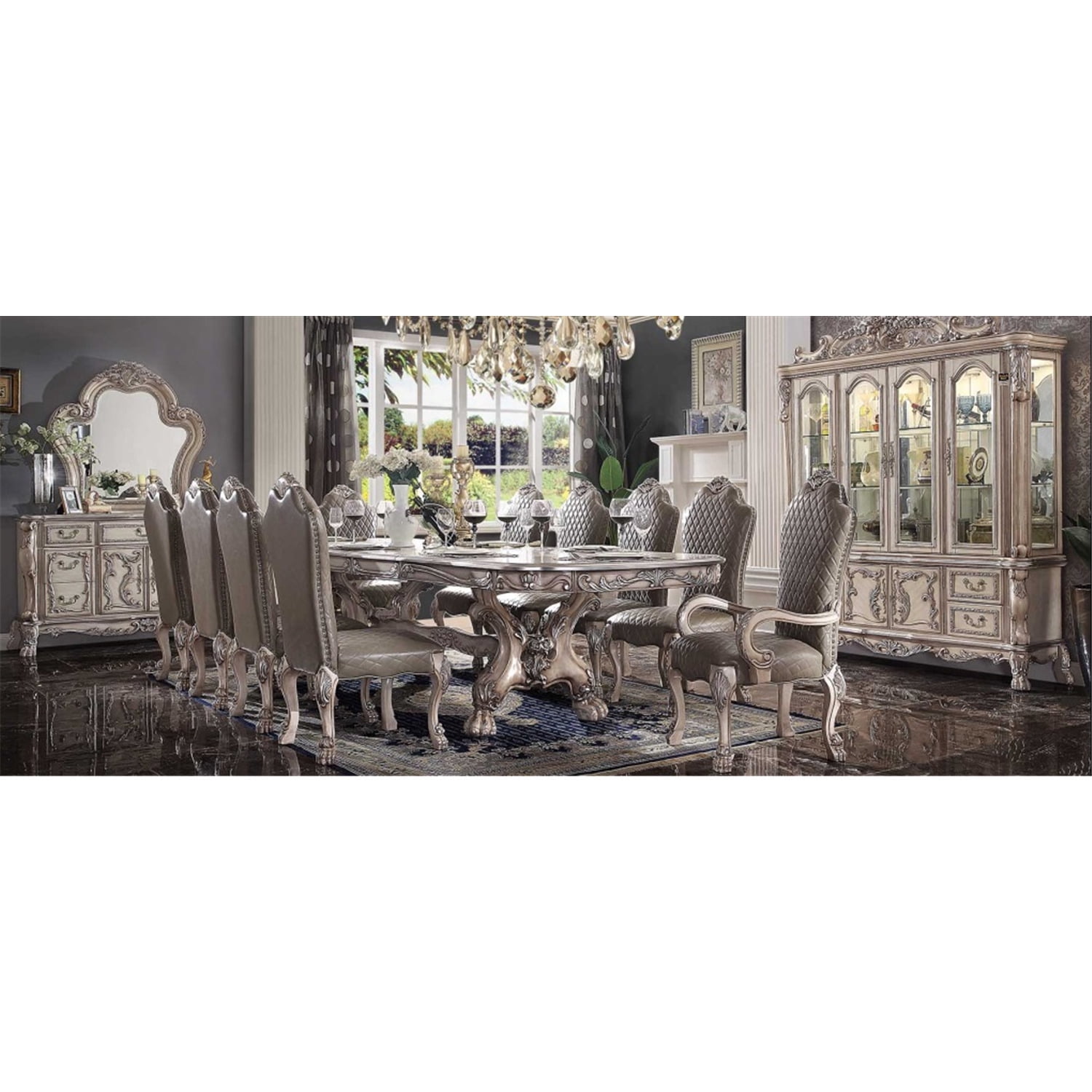 Dresden Wood 108" Dining Table with Removable Leaf in Vintage Bone ...