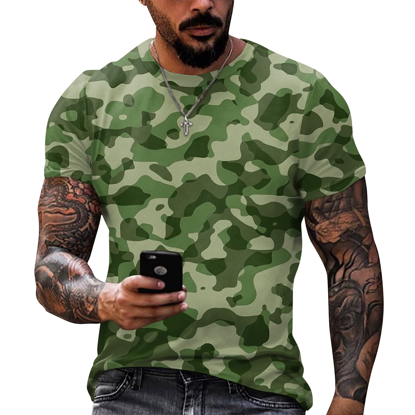 Dresfit Camo Shirt for Men Camouflage Crew Neck Athletic Tees Short ...