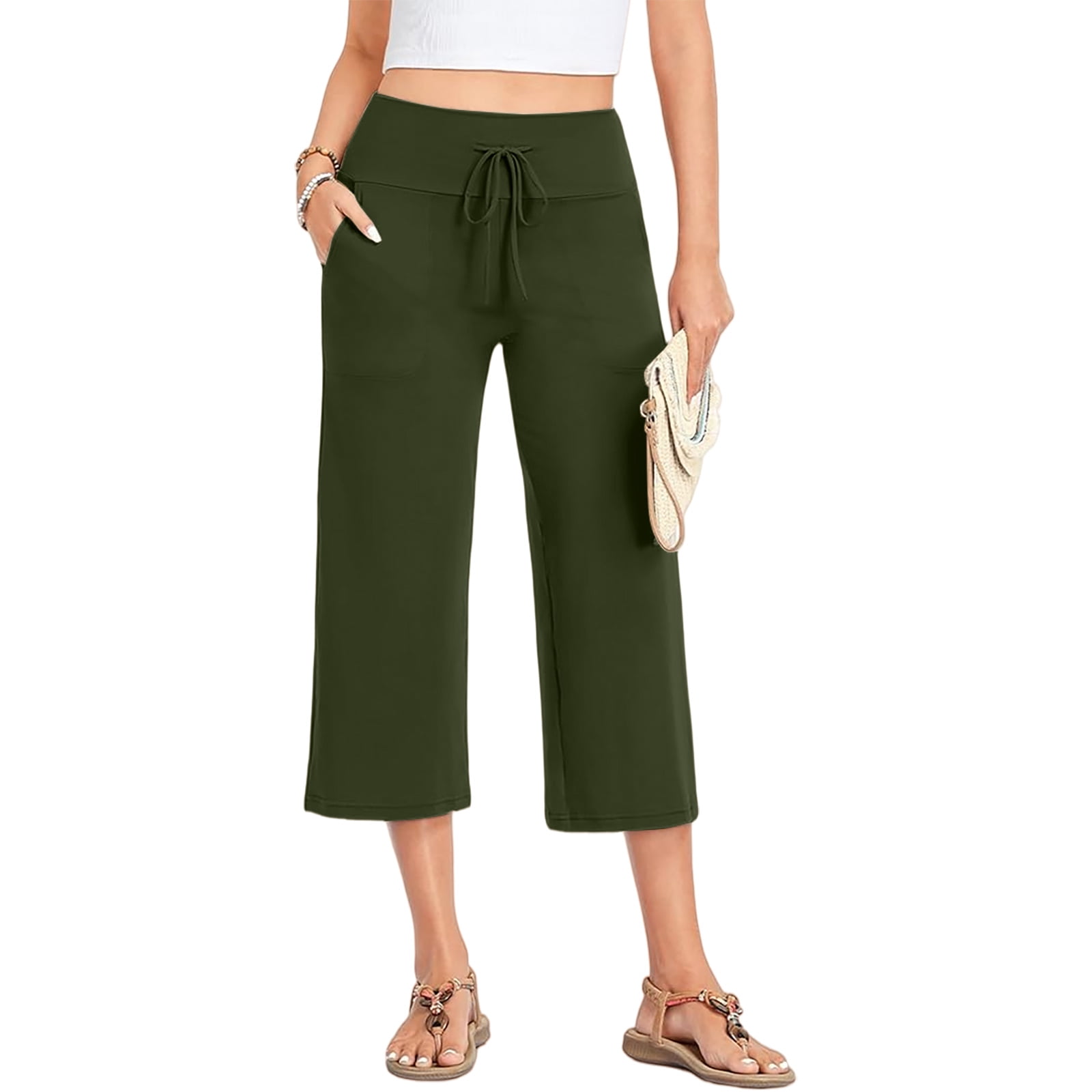 Dresfit Capri Pants for Women Cropped High Waisted Gaucho Pants 2026 ...