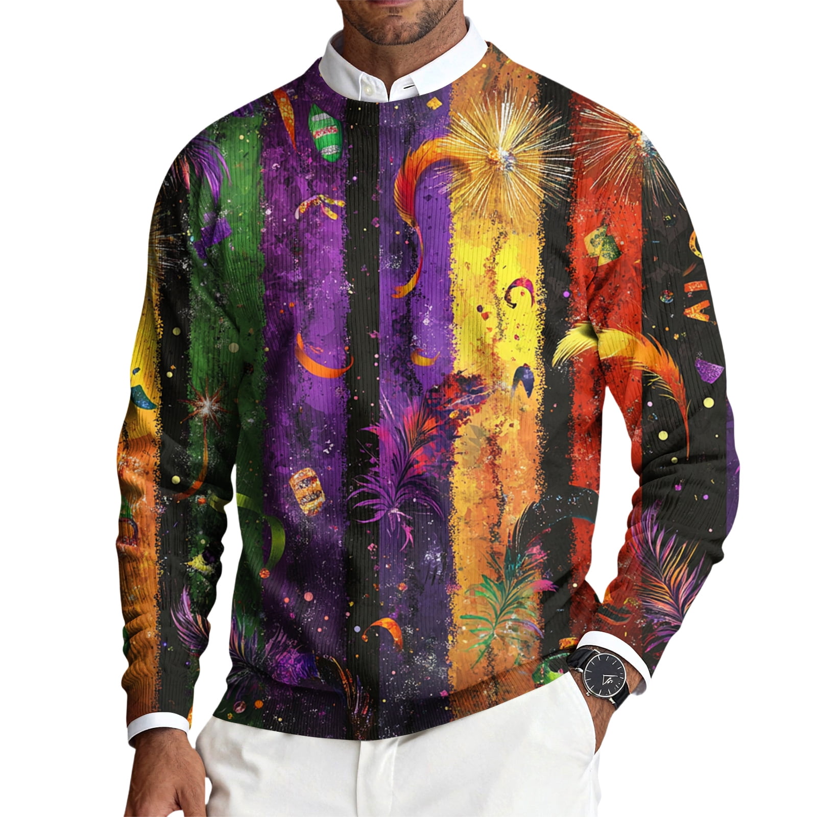 Dresfit Carnival Shirts Men Long Sleeve Carnival Mask Printed Parade ...