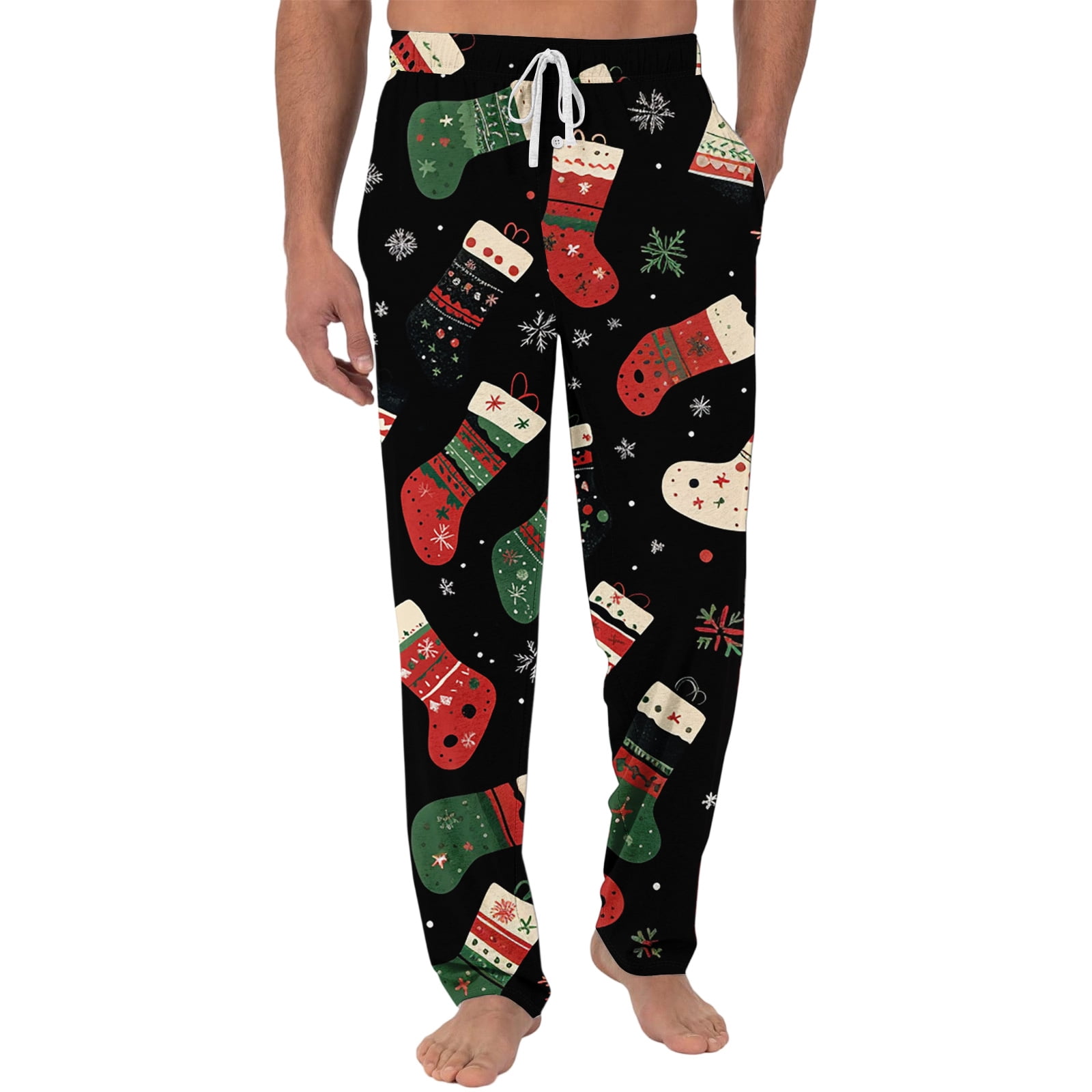 Dresfit Christmas Pajama Pants Mens Graphic Open Bottom Drawstring ...