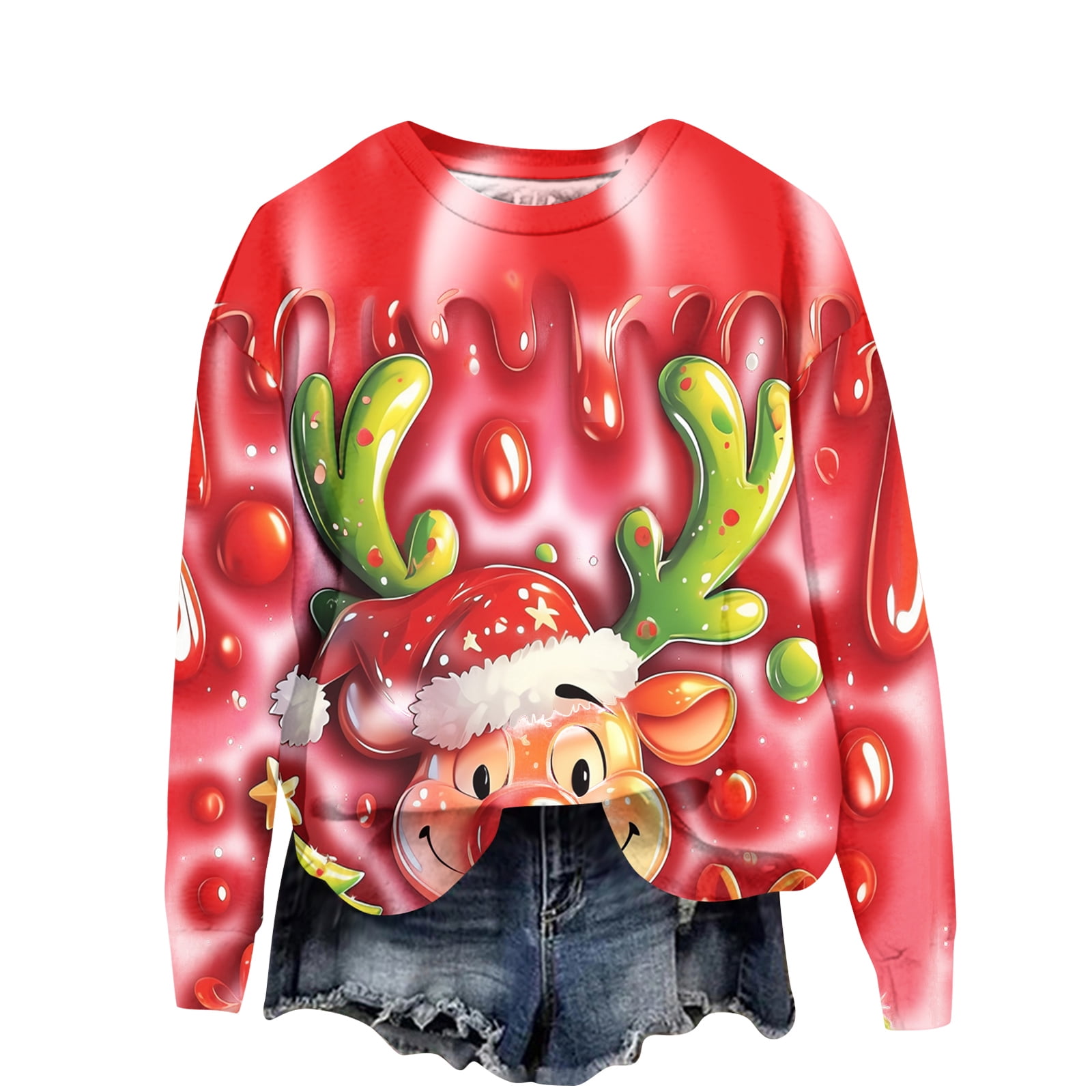 Dresfit Christmas Sweatshirts Women Crewneck 3d Printed Ice Cream Drip ...