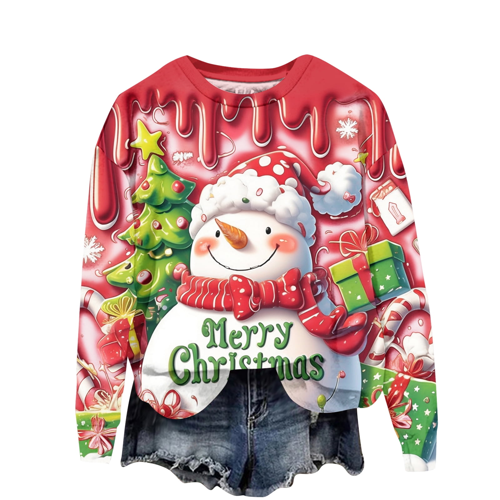 Dresfit Christmas Sweatshirts Womens Crewneck 3d Printed Ice Cream Drip ...