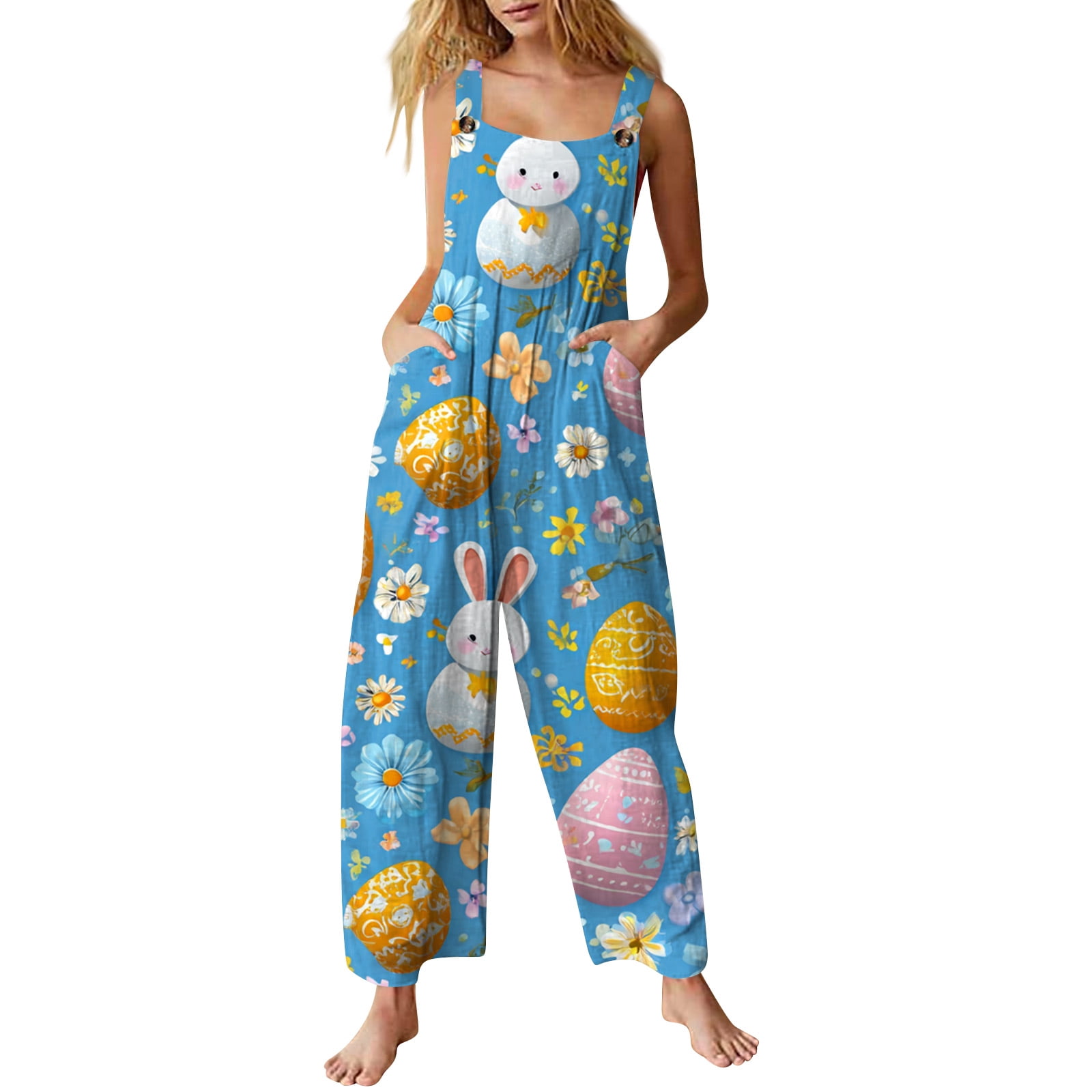 Dresfit Easter Floral Jumpsuits for Women Backless 2026 Pockets ...