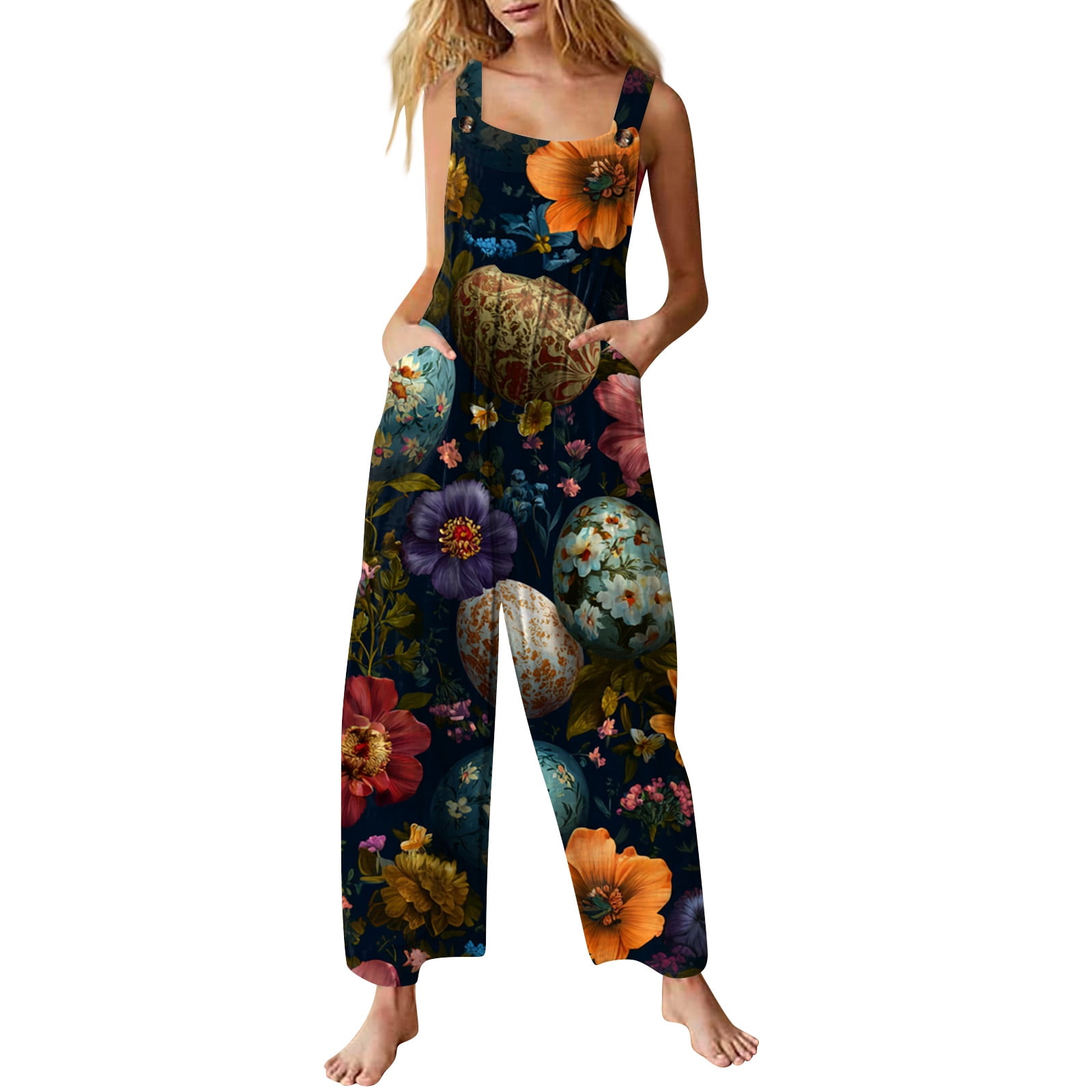Dresfit Easter Floral Jumpsuits for Women Spaghetti Strap 2026 Baggy ...