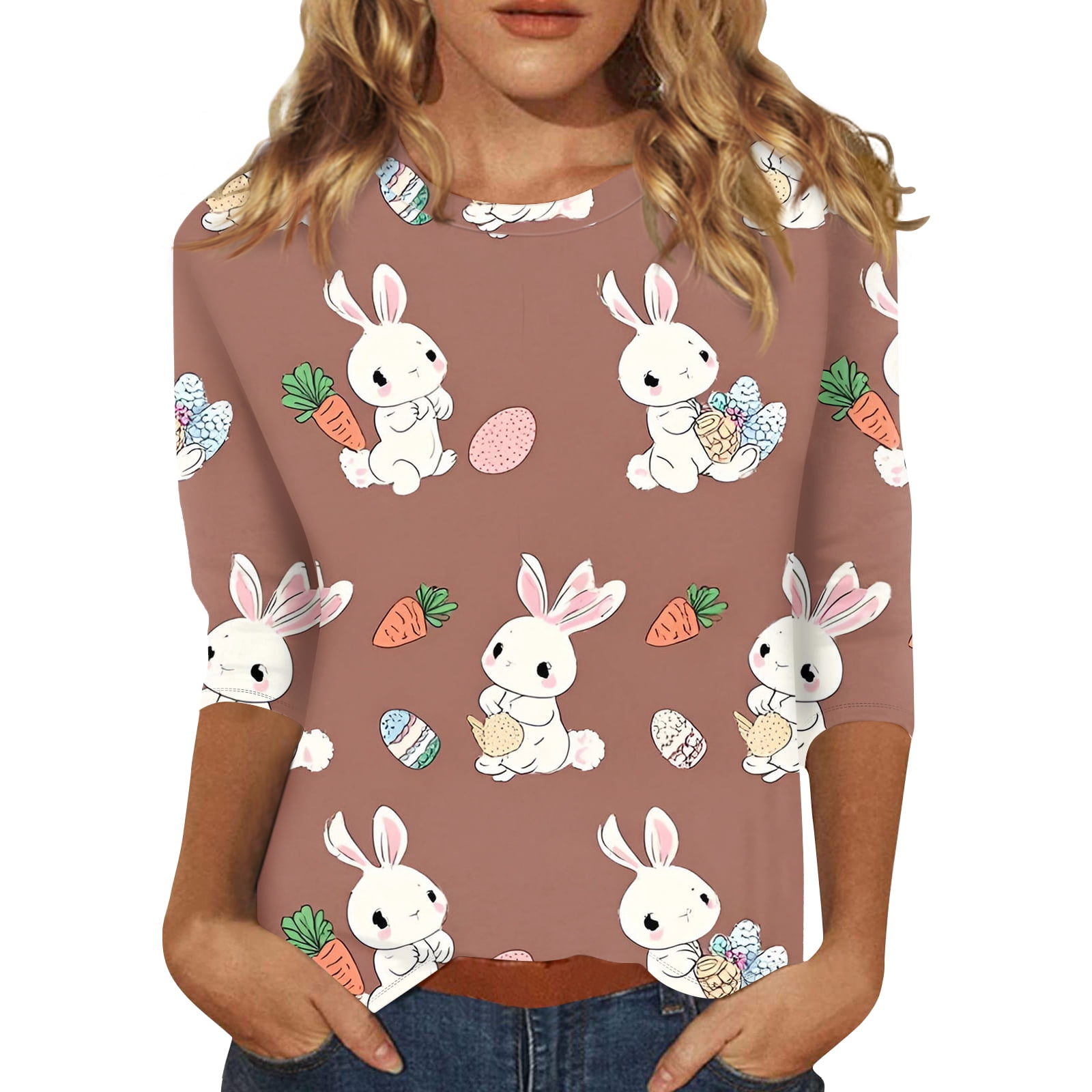 Dresfit Easter Shirts Women 2026 Baggy Crewneck 3/4 Sleeve Tees Holiday ...