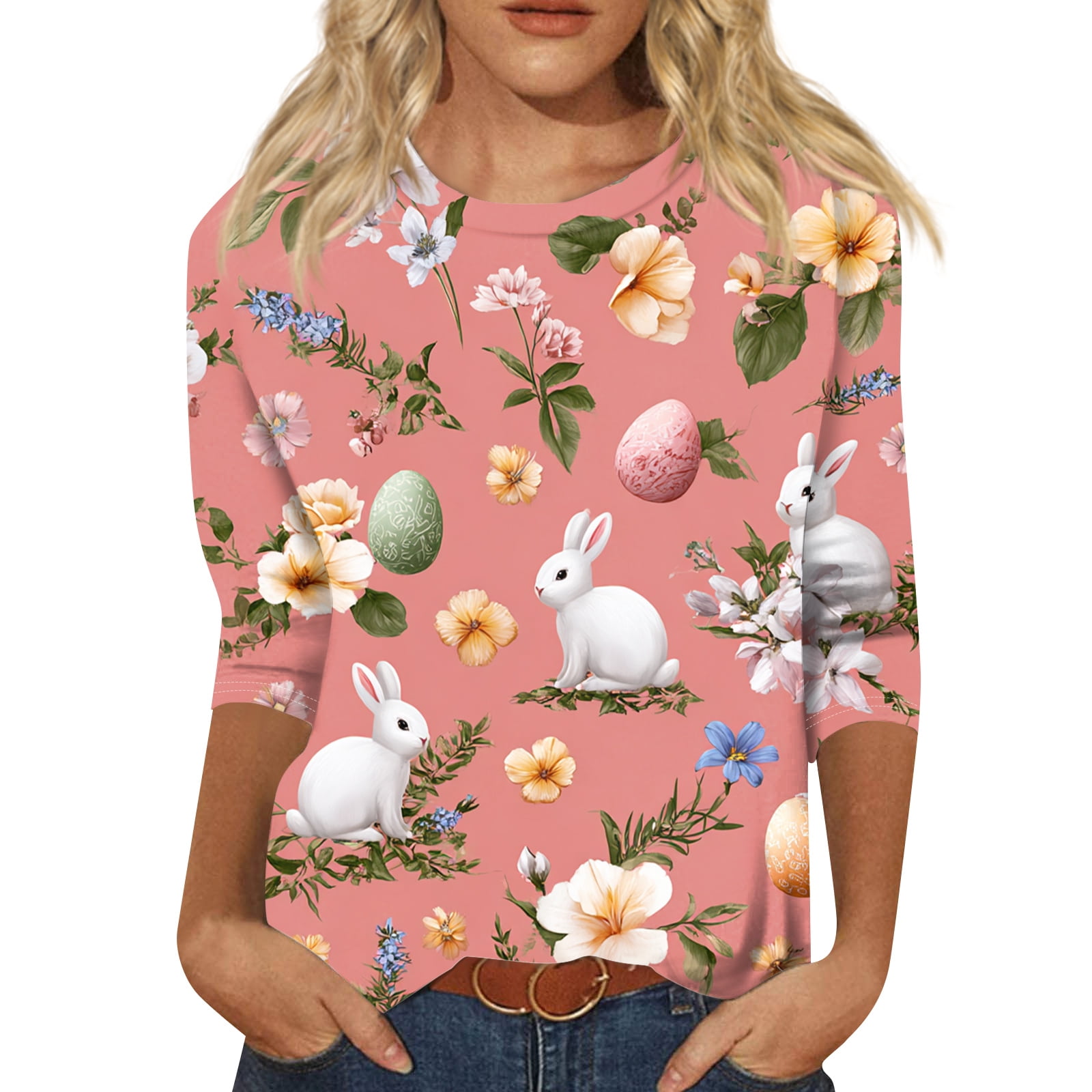 Dresfit Easter Shirts for Women 2026 Baggy Crewneck 3/4 Sleeve Tunic ...