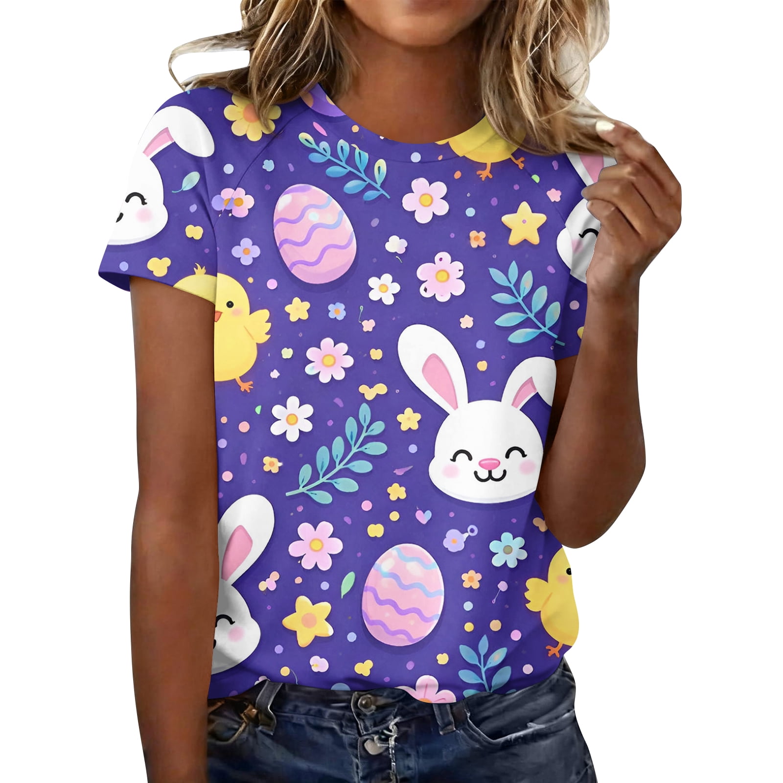 Dresfit Easter Shirts Women 2026 Baggy Crewneck Short Sleeve Tops ...