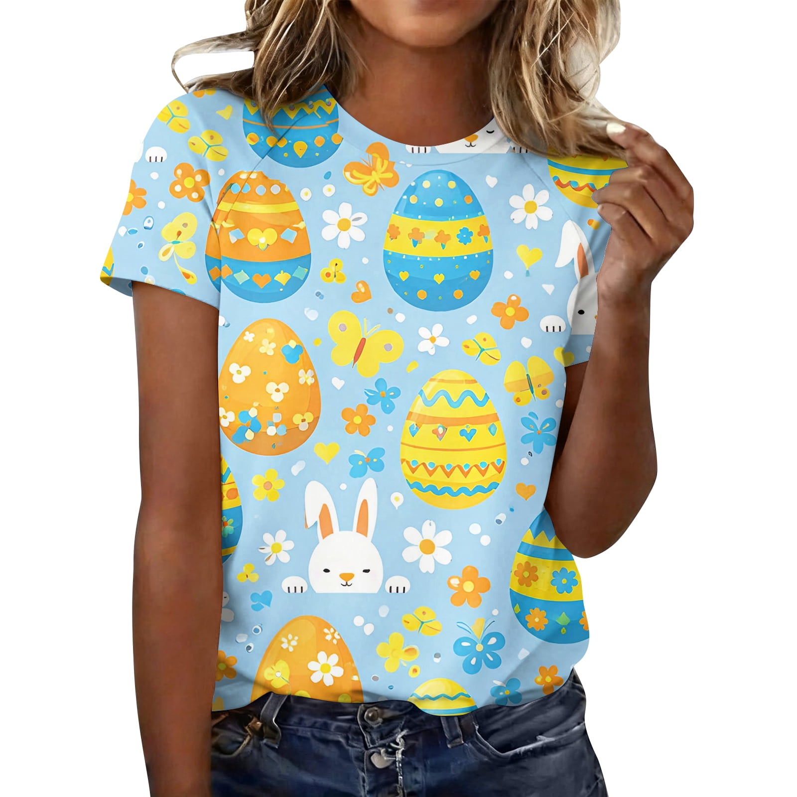 Dresfit Easter Shirts Women 2026 Baggy Short Sleeve Crewneck Tops ...