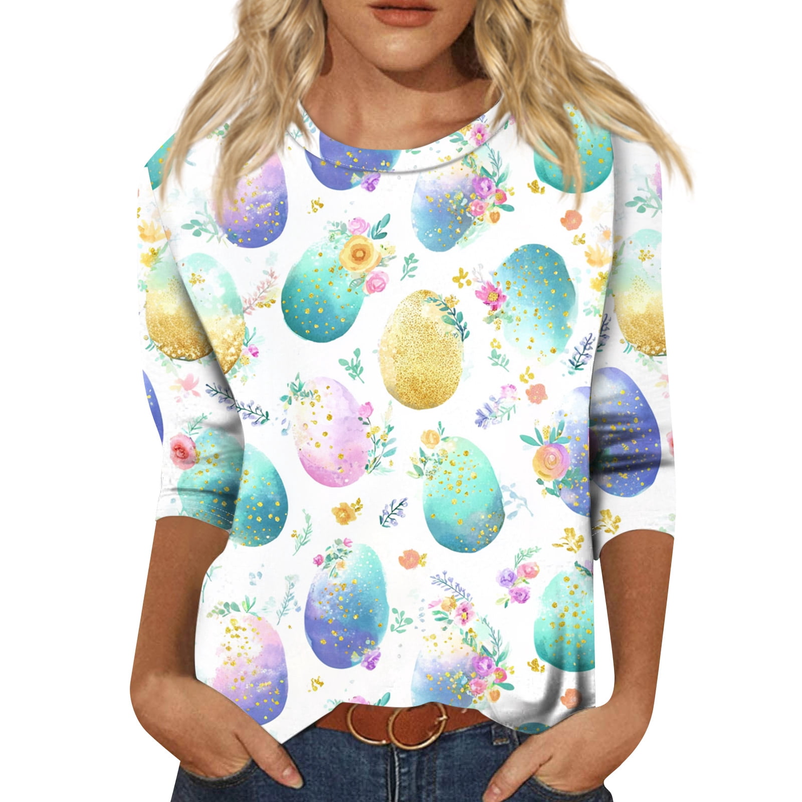 Dresfit Easter Shirts Women Holiday Baggy 3/4 Sleeve Crewneck Tunic ...