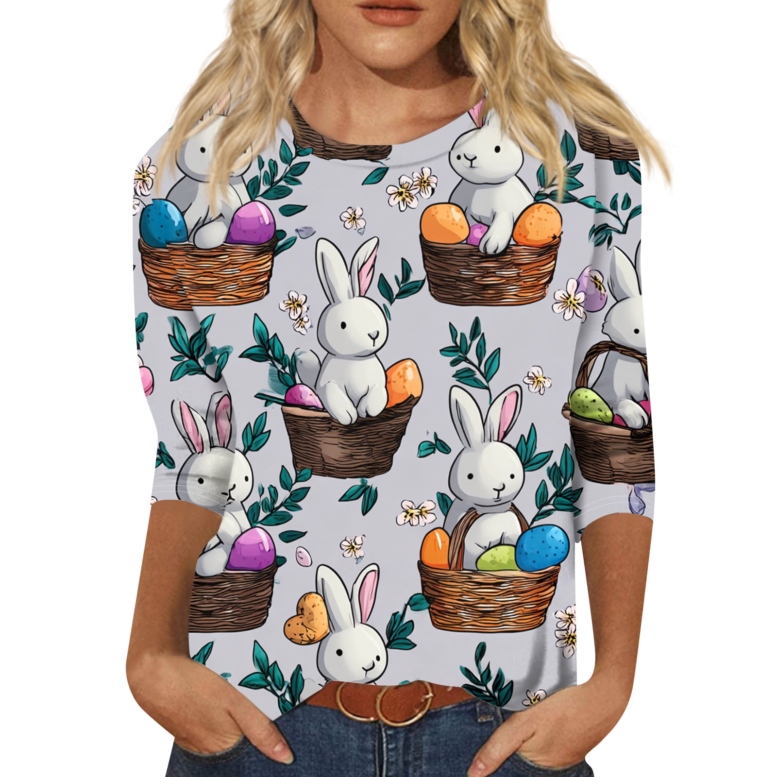 Dresfit Easter Shirts Women Holiday Baggy 3/4 Sleeve Crewneck Tunic ...
