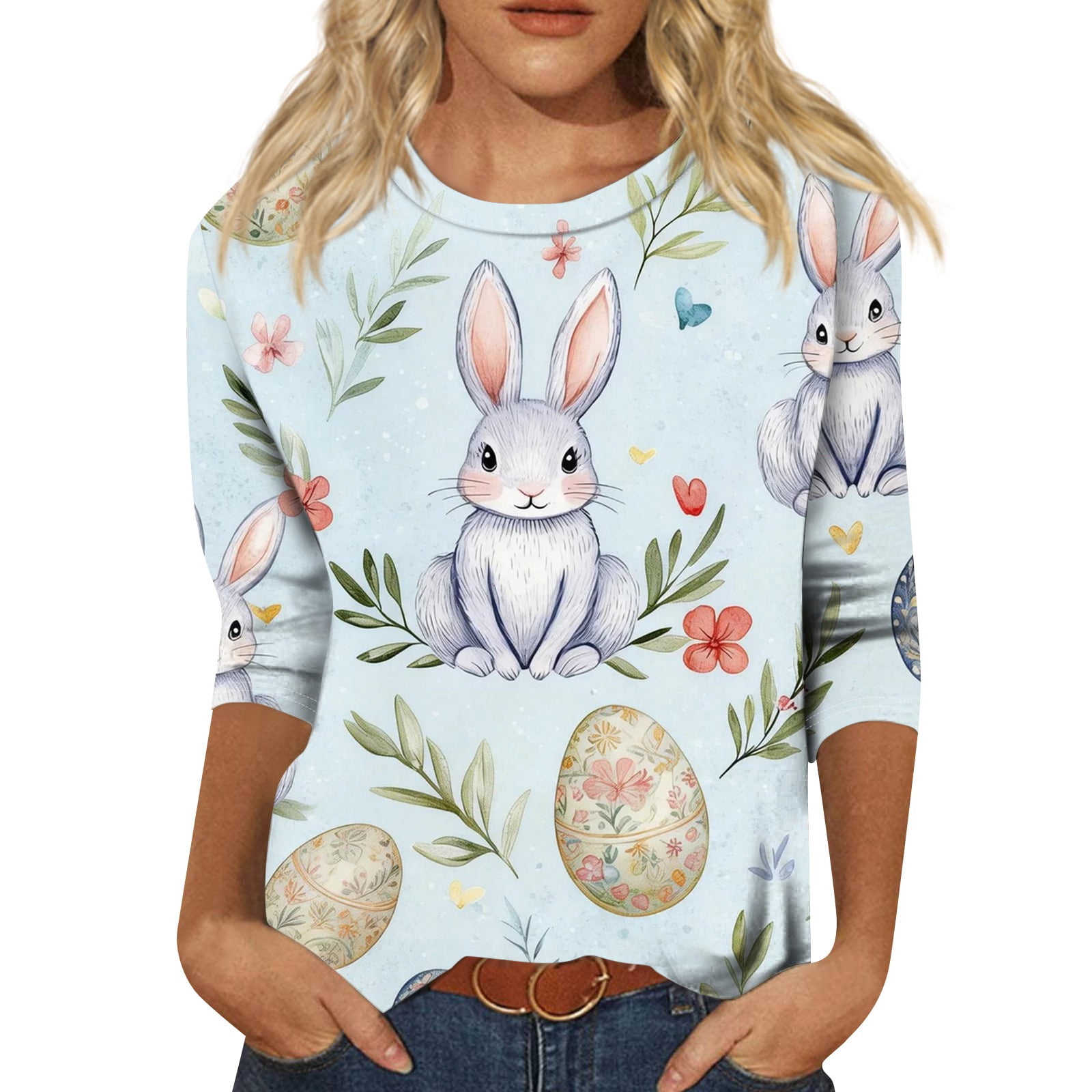Dresfit Easter Shirts Women Holiday Baggy Crewneck 3/4 Sleeve Tops 2026 ...