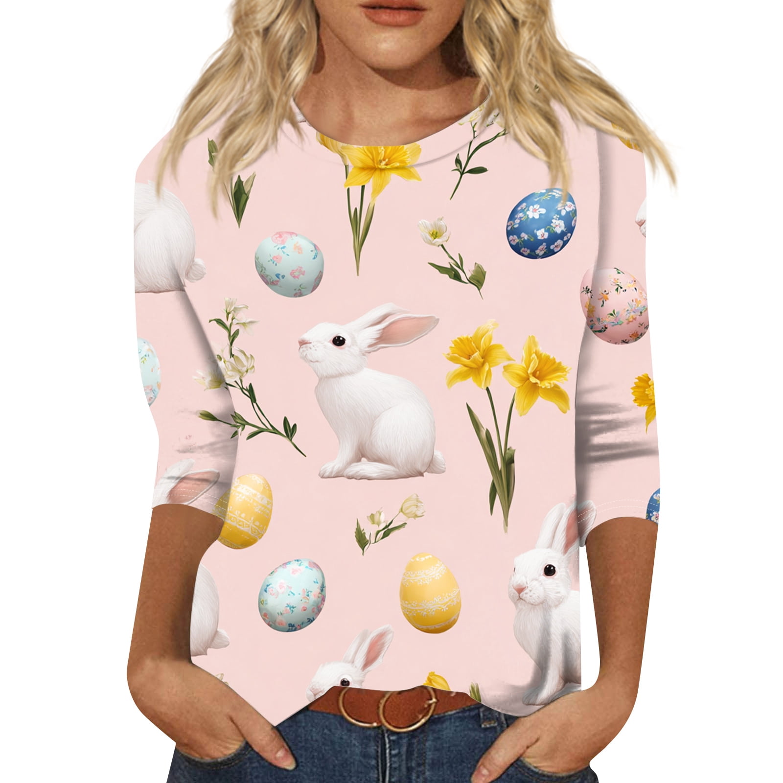 Dresfit Easter Shirts Women Holiday Strech 3/4 Sleeve Crewneck Tunic ...