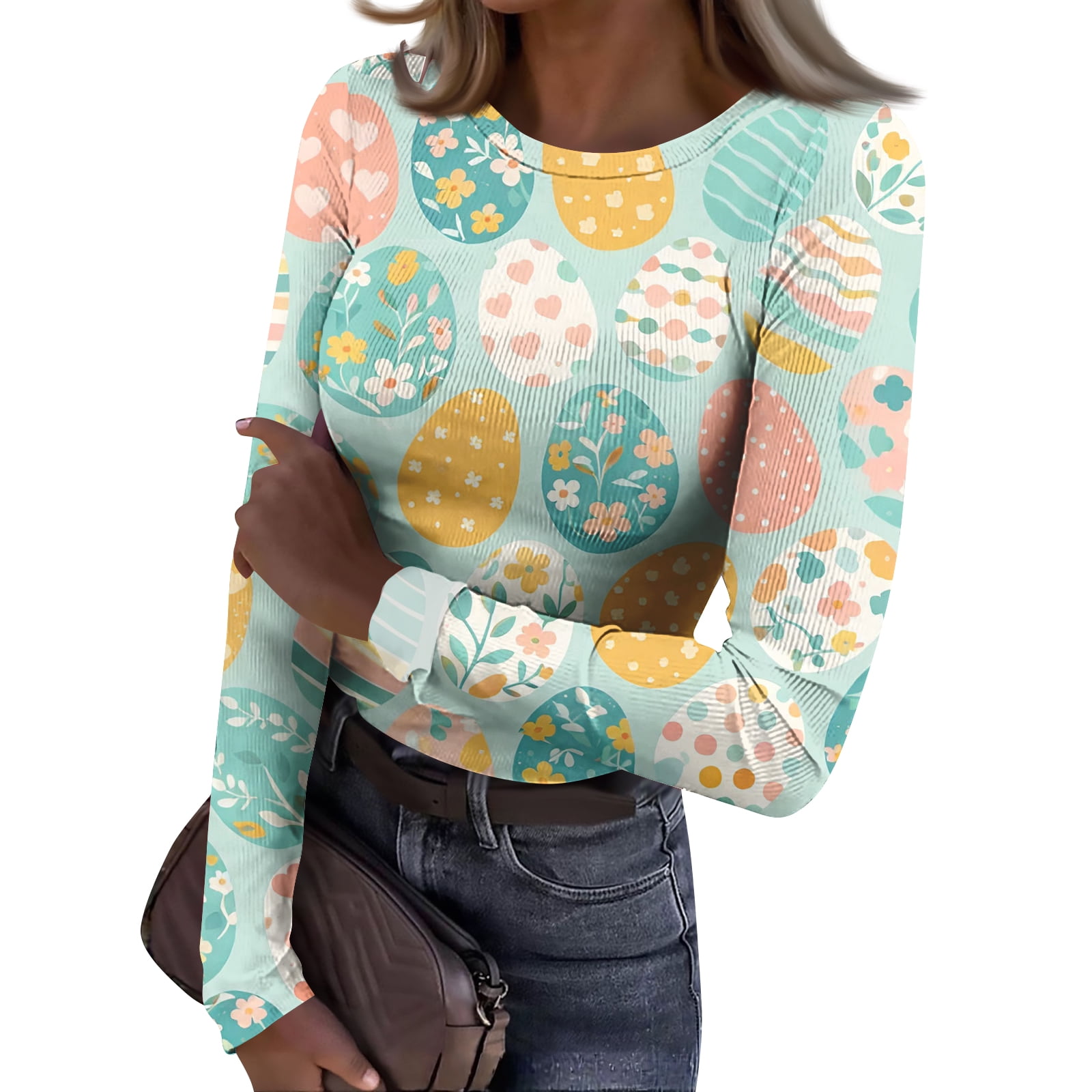 Dresfit Easter Shirts for Women 2026 Baggy Long Sleeve Crewneck Tops ...