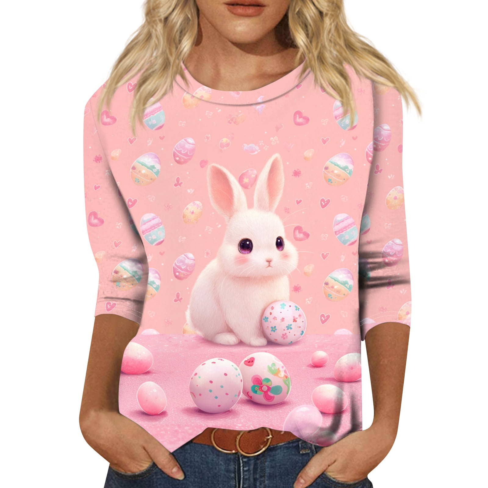 Dresfit Easter Shirts for Women 2026 Strech 3/4 Sleeve Crewneck Tees ...