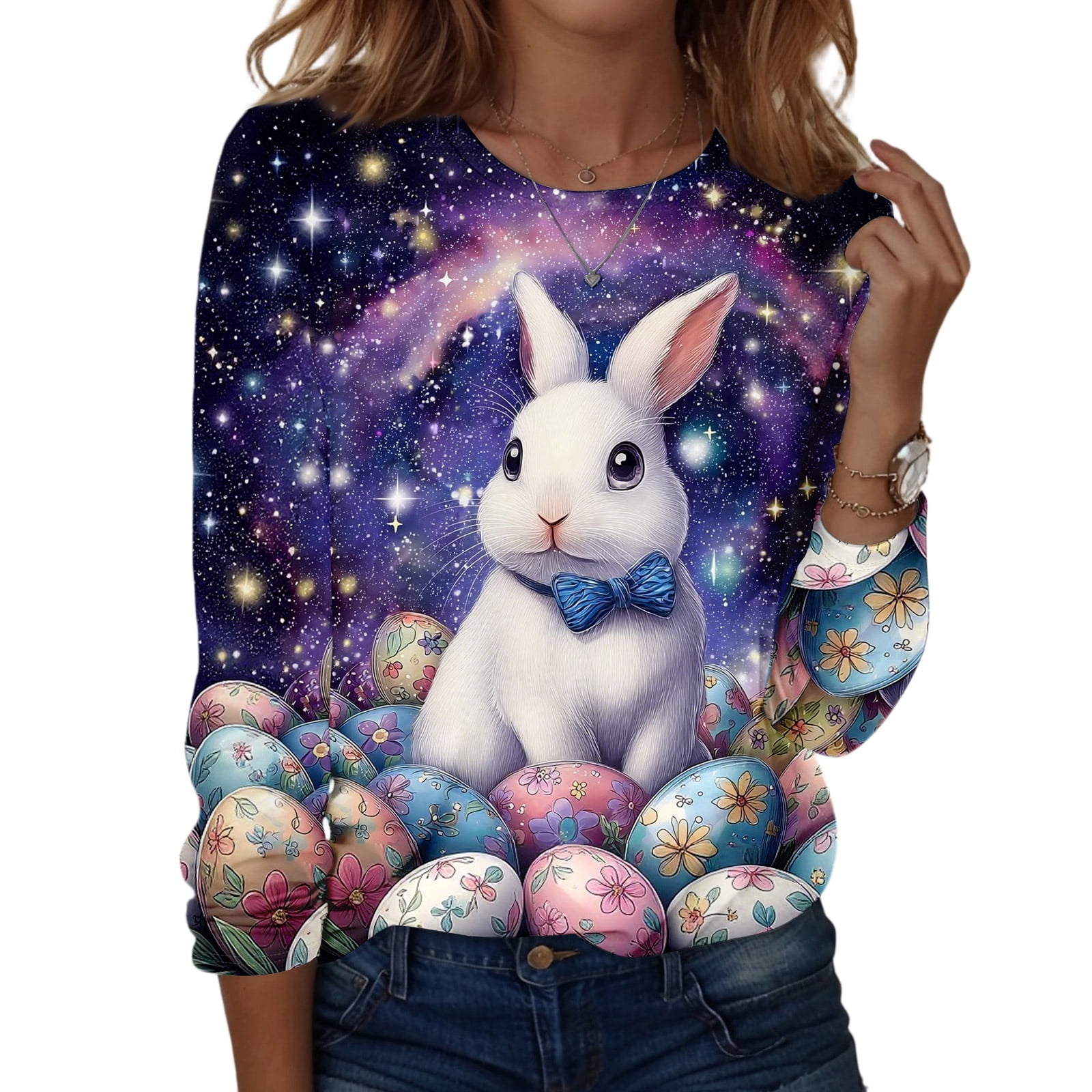Dresfit Easter Shirts for Women 2026 Strech Long Sleeve Crewneck Tunic ...