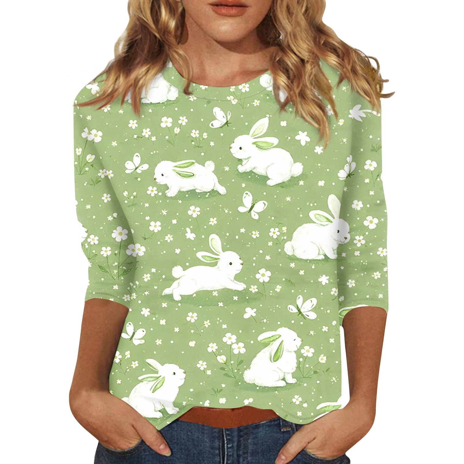 Dresfit Easter Shirts for Women Holiday Baggy 3/4 Sleeve Crewneck Tunic ...