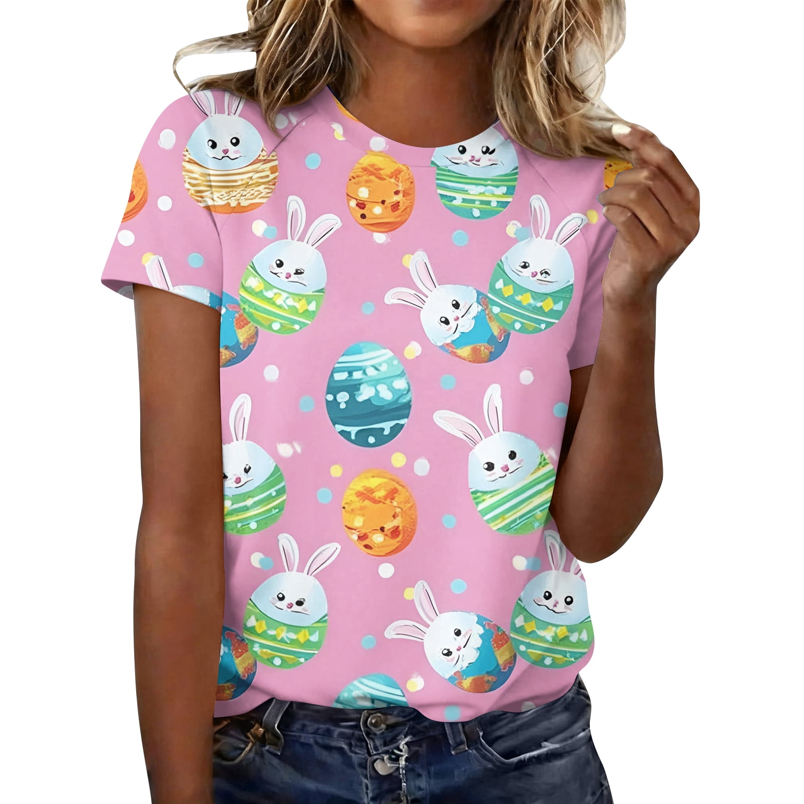 Dresfit Easter Shirts for Women Holiday Baggy Short Sleeve Crewneck ...