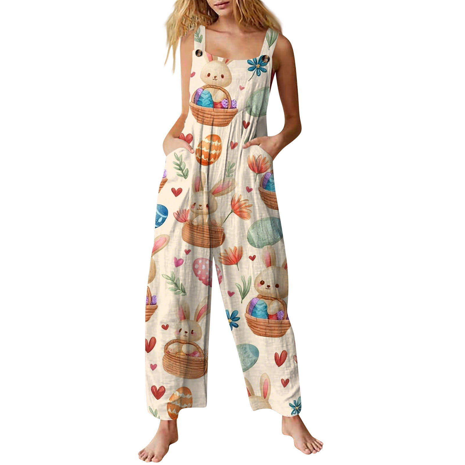 Dresfit Easter Women's Jumpsuits Spaghetti Strap Holiday Pockets ...