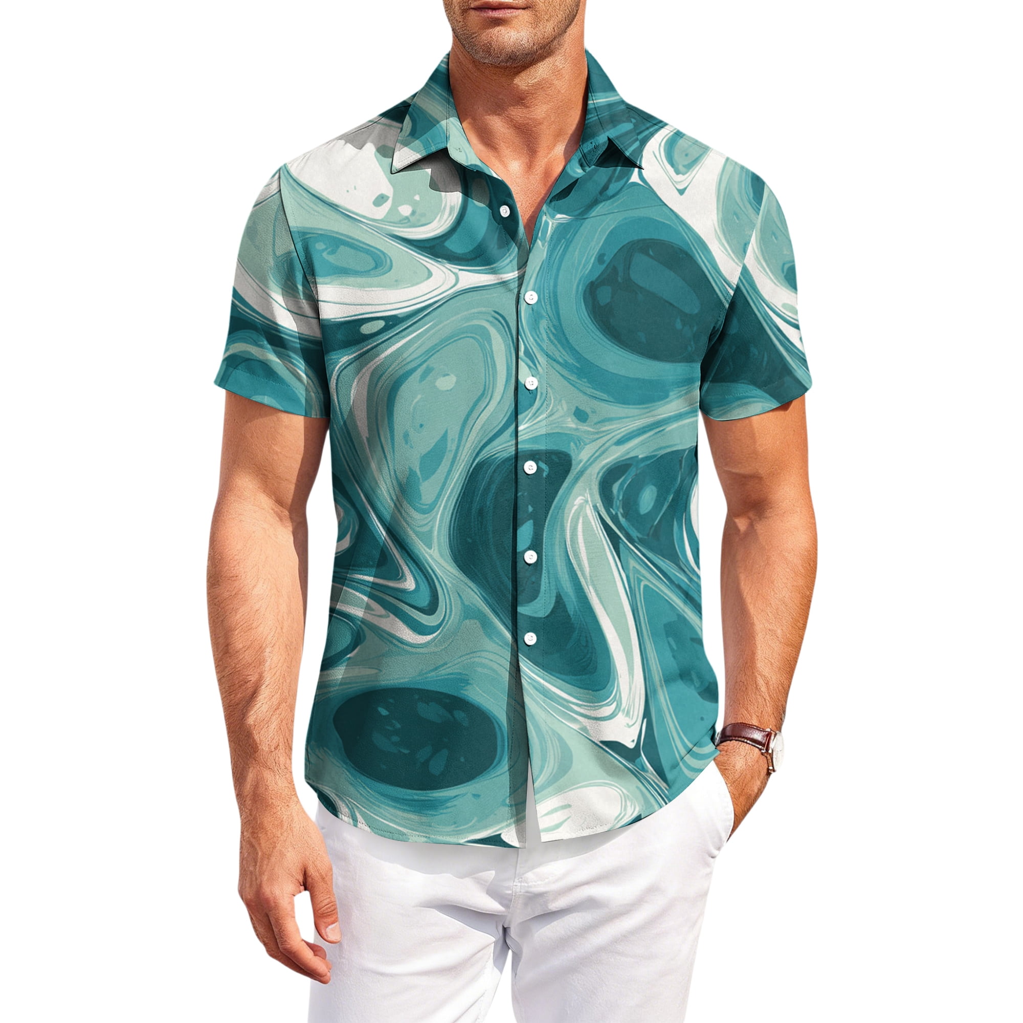 Dresfit Hawaiian Shirts for Men Button Down Short Sleeve Polo Shirt ...
