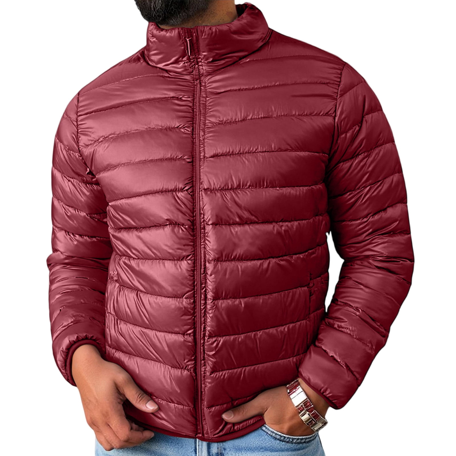 Dresfit Lightweight Jackets Men Winter Zip Up Puffer Coats Stand Collar ...