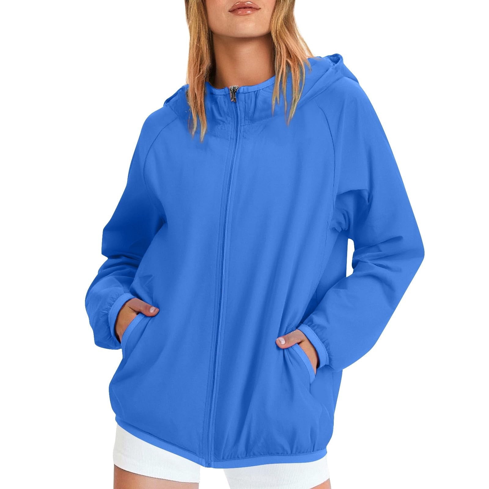 Dresfit Lightweight Rain Jacket Women Waterproof Zip Up Raincoat with ...