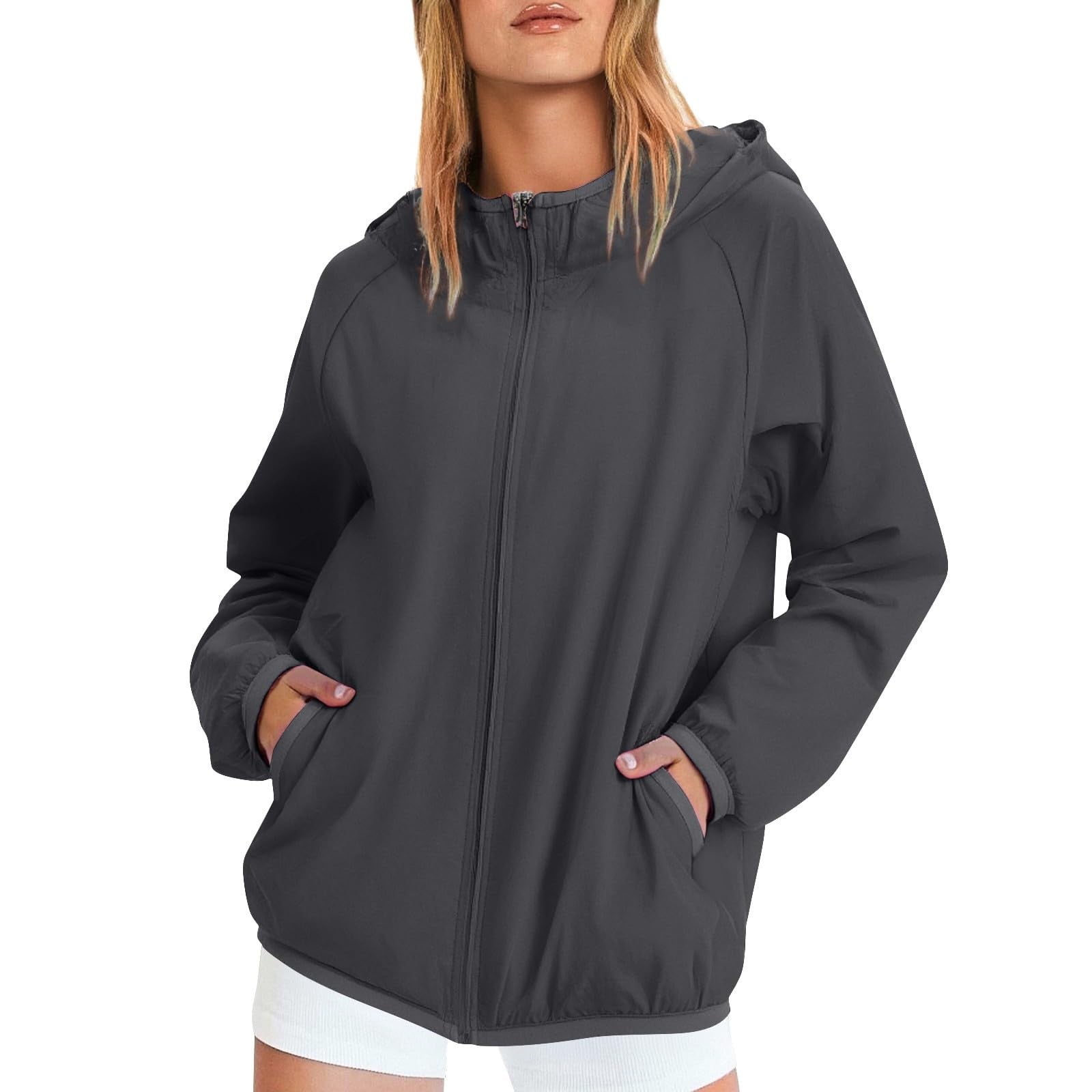 Dresfit Lightweight Windbreaker Jacket for Women Zip Up Waterproof Rain ...