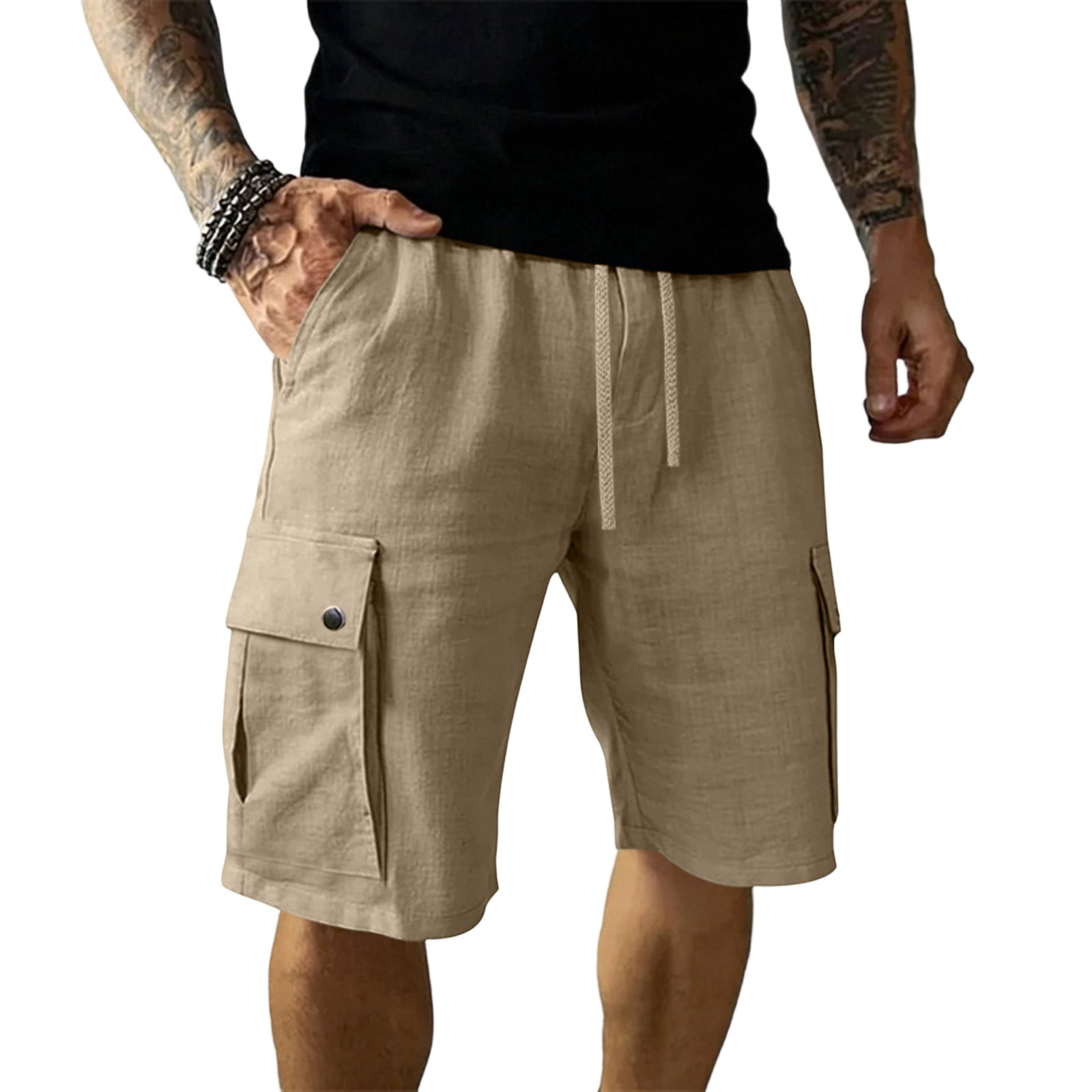 Dresfit Linen Shorts for Men Drawstring Cargo Shorts Summer 2026 Knee ...