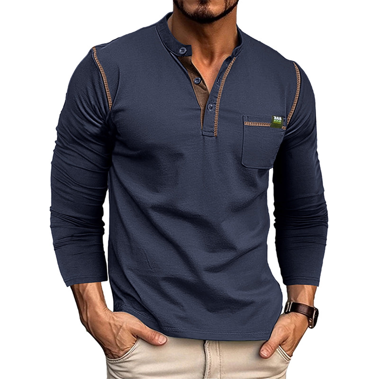 Dresfit Long Sleeve Shirts Mens Button Henley Shirt Summer Basic Chest ...