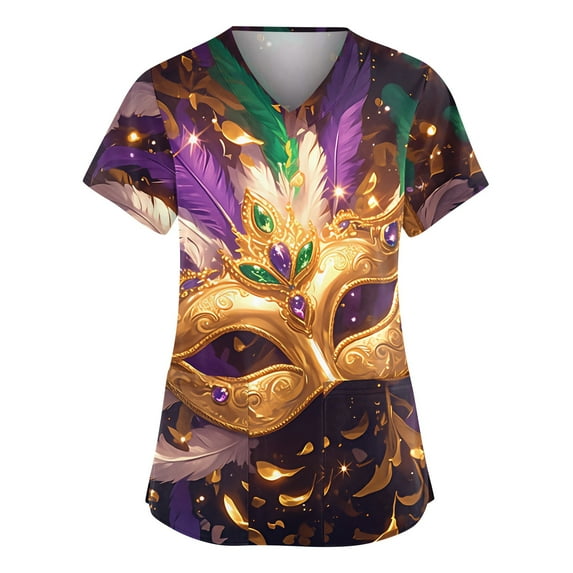 Dresfit Mardi Gras Nursing Scrubs for Woman Short Sleeve Graphic Scrub ...