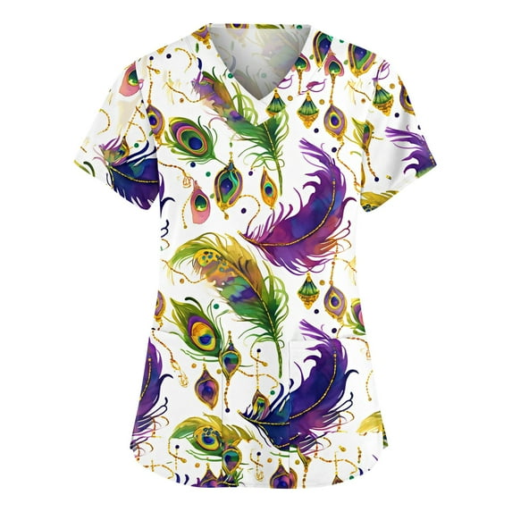 Dresfit Mardi Gras Nursing Scrubs Women Graphic Short Sleeve Scrub Tops ...