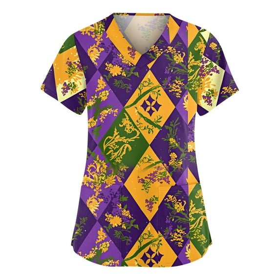 Dresfit Mardi Gras Nursing Scrubs Women Graphic Short Sleeve Scrub Tops ...