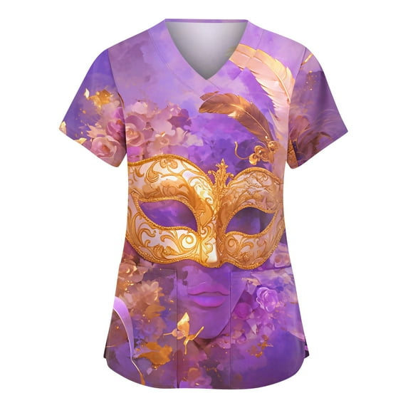 Dresfit Mardi Gras Nursing Tops Women Short Sleeve V Neck Uniforms ...