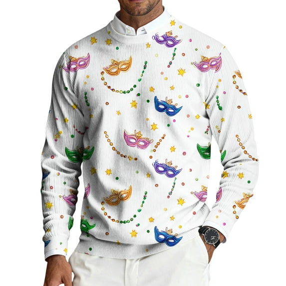 Dresfit Mardi Gras Shirts Mens Carnival Mask Printed Crew Neck Party ...
