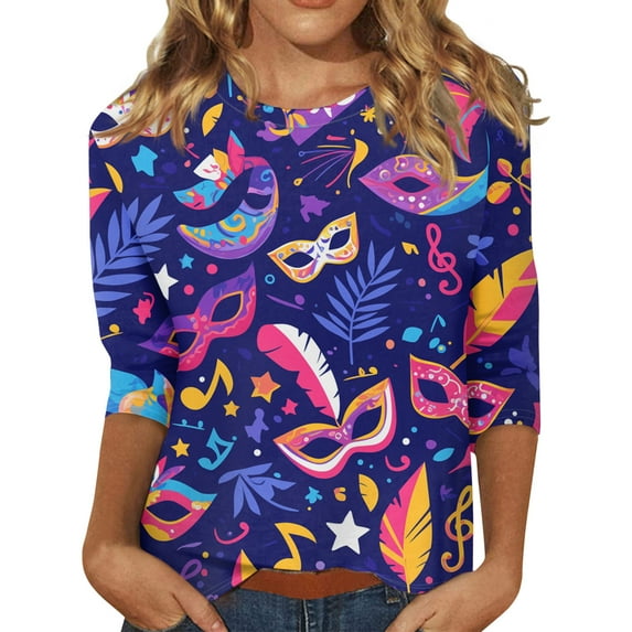 Dresfit Mardi Gras Shirts Women Crew Neck 3/4 Sleeve Parade T-Shirt ...