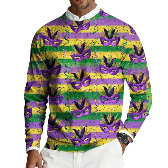 Dresfit Mardi Gras Sweatshirts for Men Long Sleeve Carnival Mask ...
