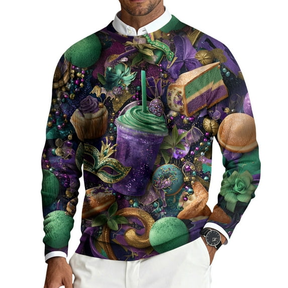Dresfit Mardi Gras Sweatshirts Mens Crew Neck Carnival Mask Printed ...
