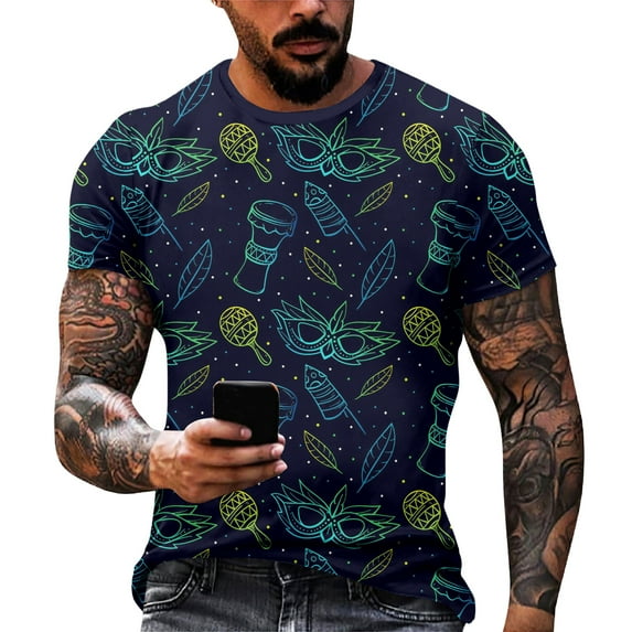 Dresfit Mardi Gras T-Shirts Men Short Sleeve Carnival Mask Printed ...