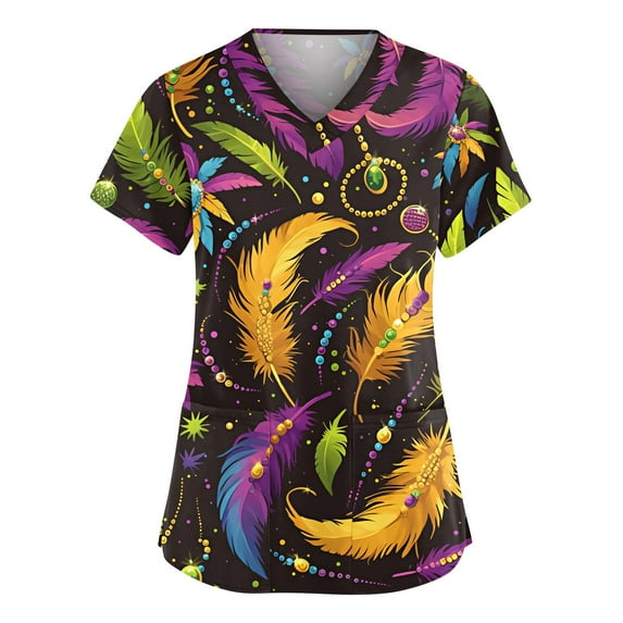 Dresfit Mardi Gras Uniforms‌ Scrubs Women Graphic V Neck Nursing Tops ...