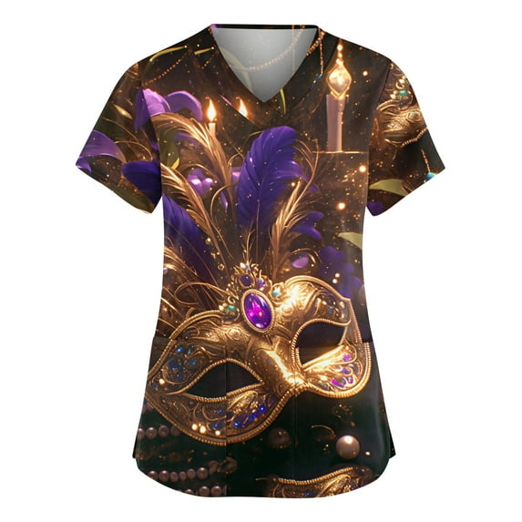 Dresfit Mardi Gras Uniforms‌ Scrubs Women V Neck Graphic Scrub Tops ...